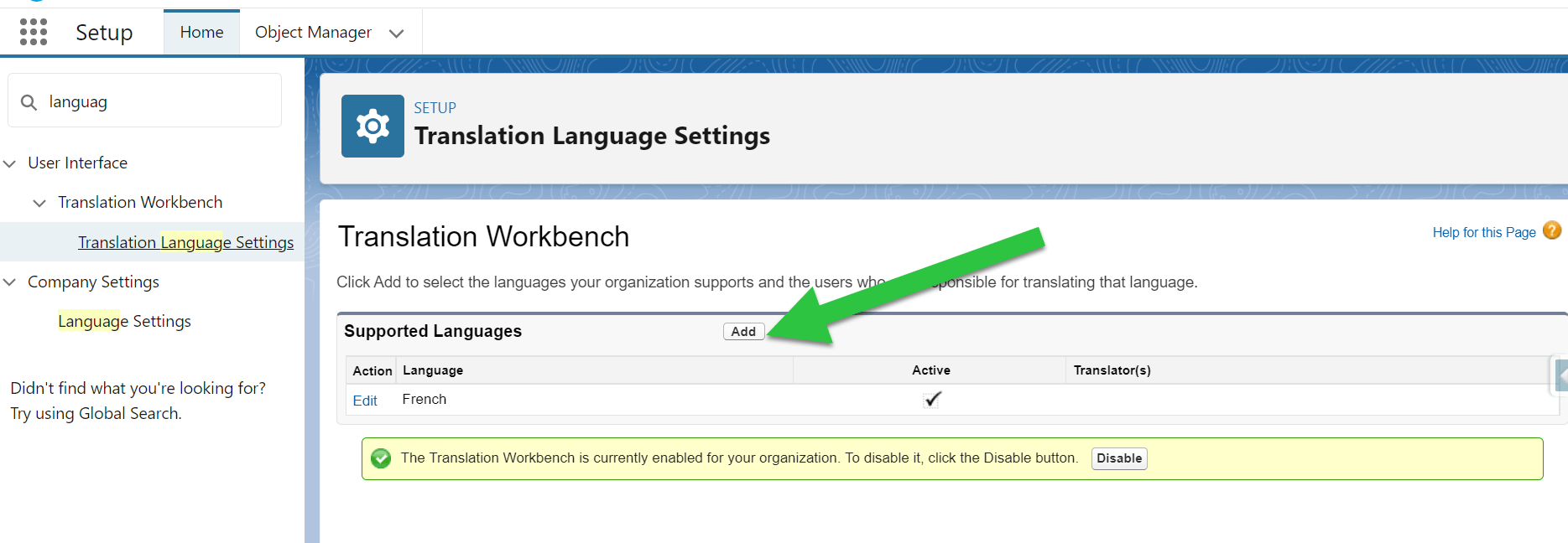Salesforce Translation workbench add language for custom label
